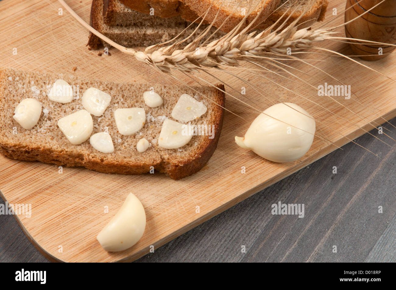 Rye bread with garlic and salt - traditional appetizer Stock Photo - Alamy