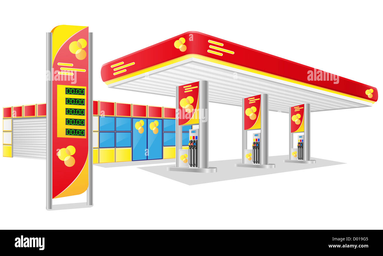car petrol station illustration isolated on white background Stock ...
