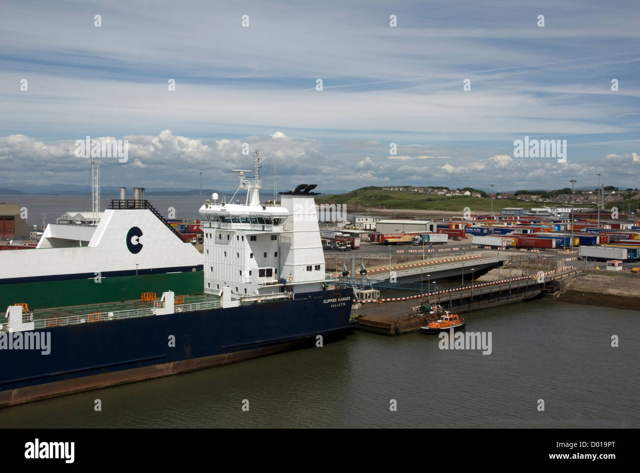 LANCASHIRE; THE HEYSHAM FERRY TERMINAL WITH CONTAINERS AWAITING LOADING ...