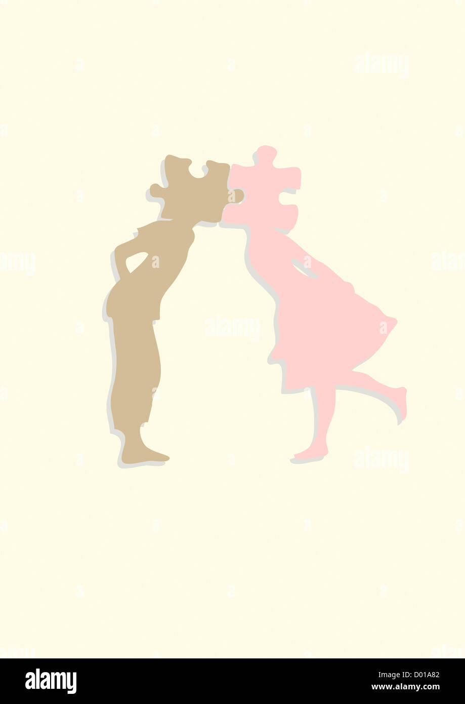 boy and girl with puzzle heads kissing each other Stock Photo - Alamy