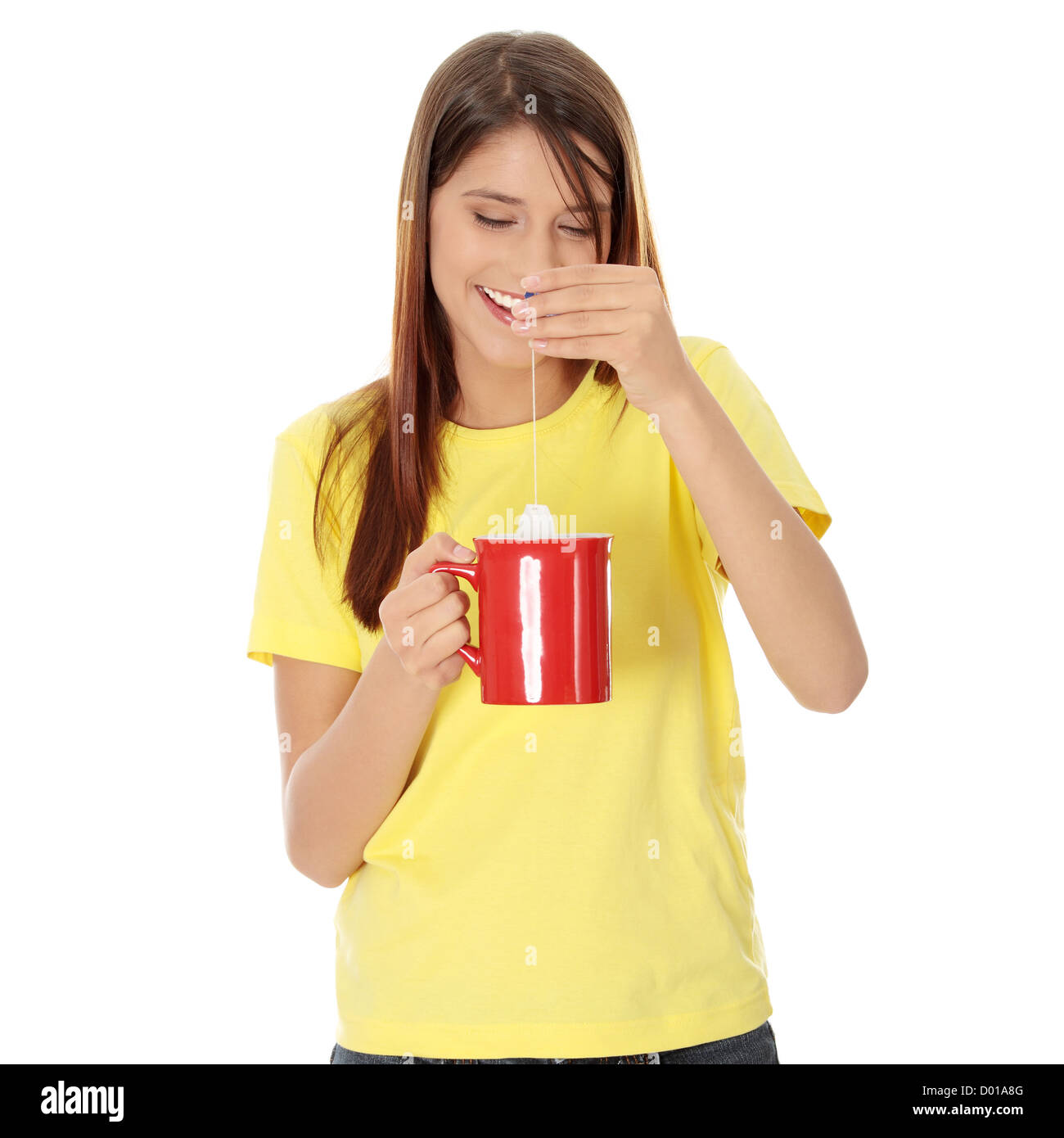 Beautiful lady is making tea Stock Photo - Alamy