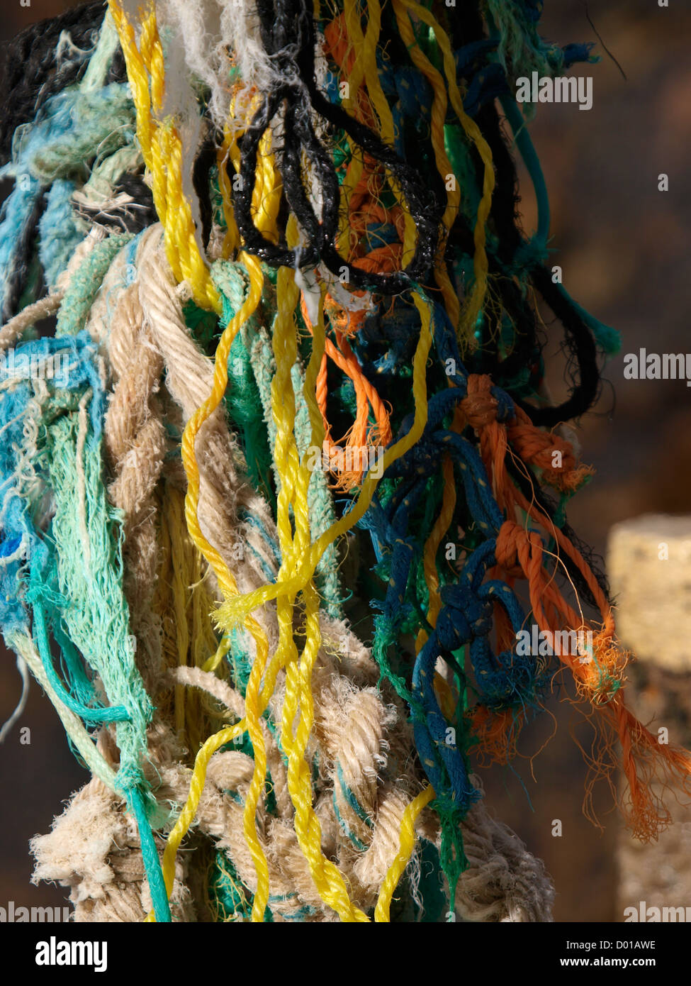Old bits of nylon rope washed up on the beach, Cornwall, UK Stock Photo ...