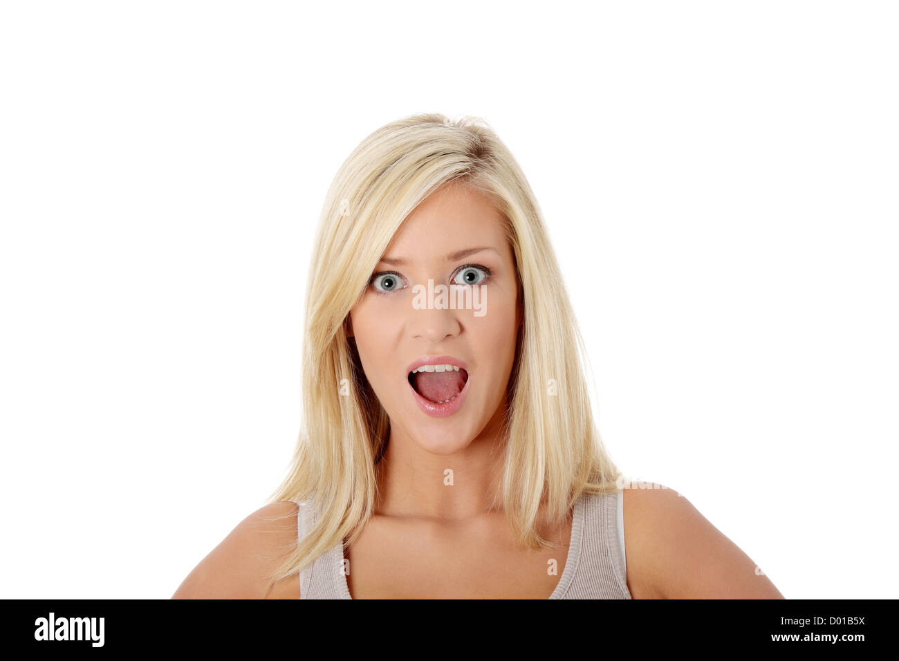 Shocked woman portrait, over white background Stock Photo - Alamy