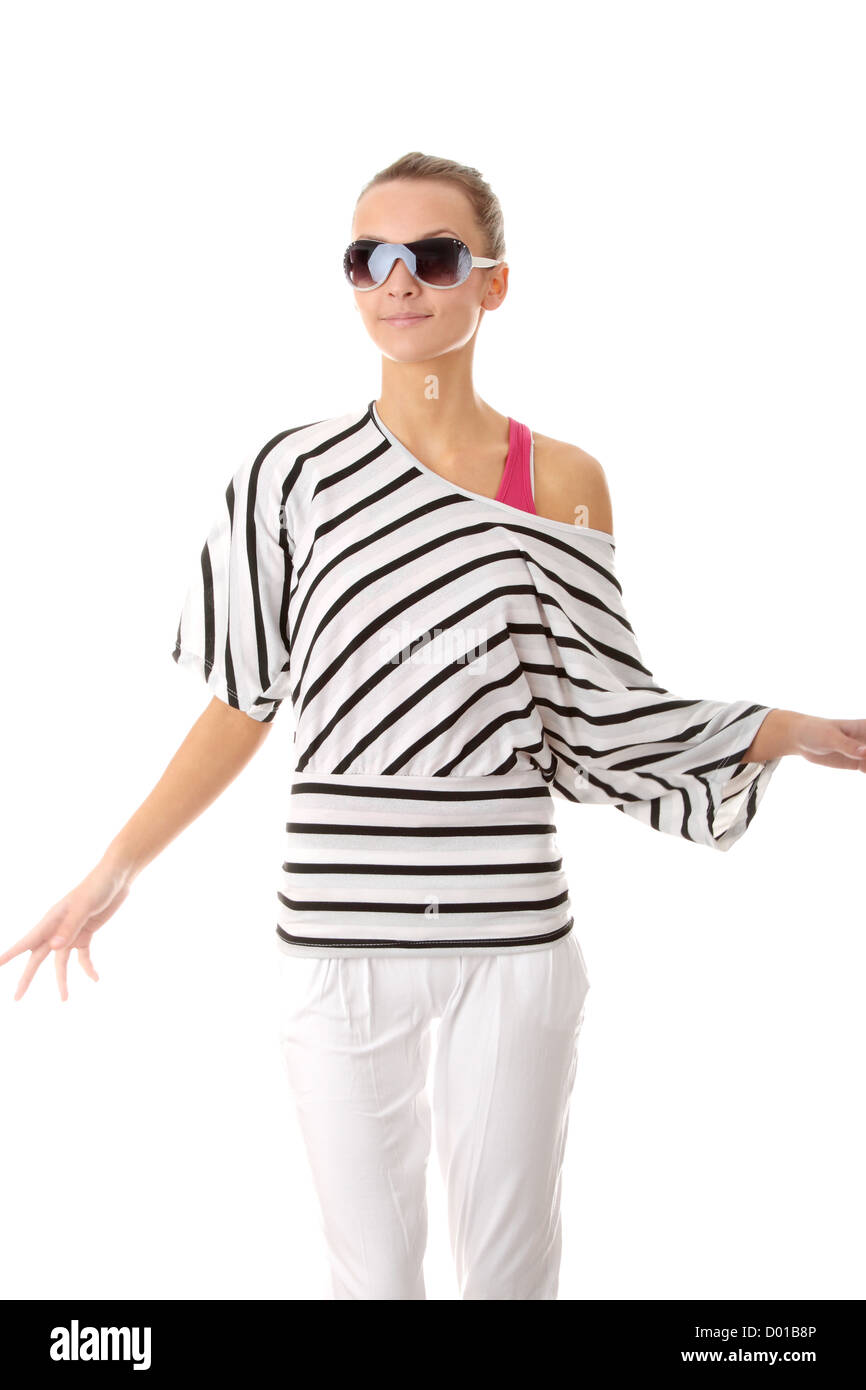 Teen woman dancing, white background Stock Photo - Alamy