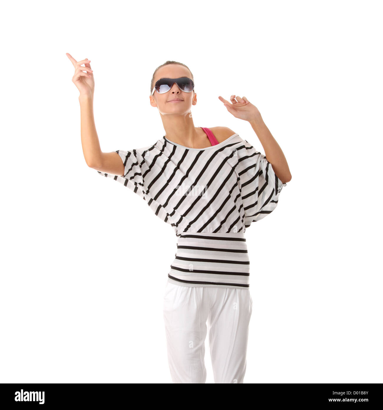 Teen woman dancing, white background Stock Photo - Alamy