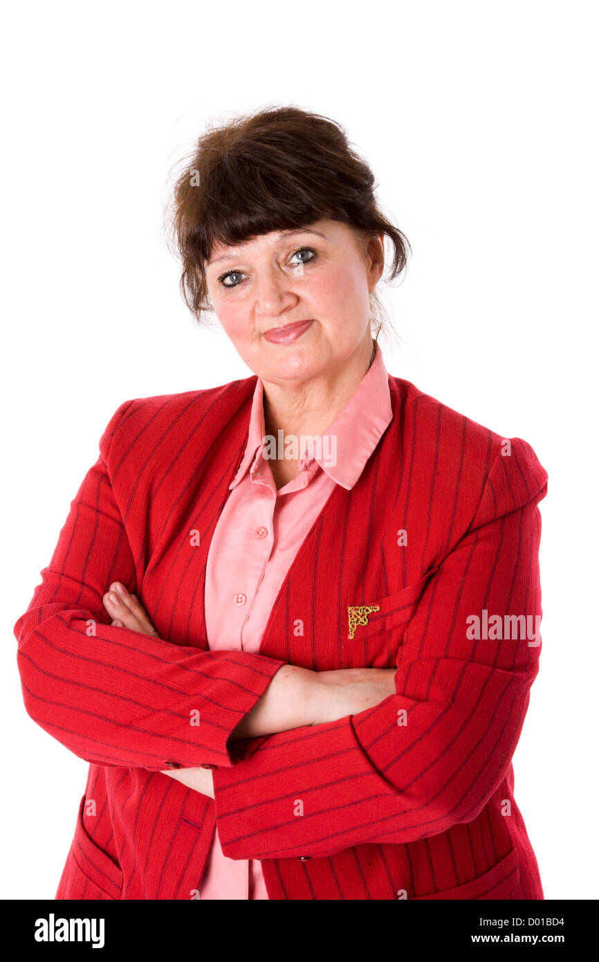 Portrait of cheerful mature woman isolated on white Stock Photo - Alamy