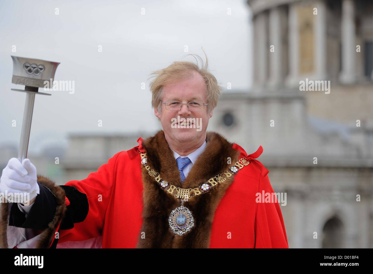 David Wootton Lord Mayor of the City of London holds the 1948 Olympic ...