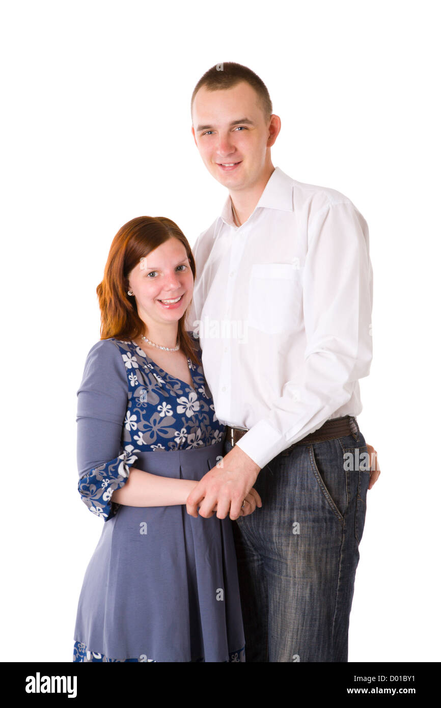 Happy married Couple smiling isolated on white Stock Photo - Alamy