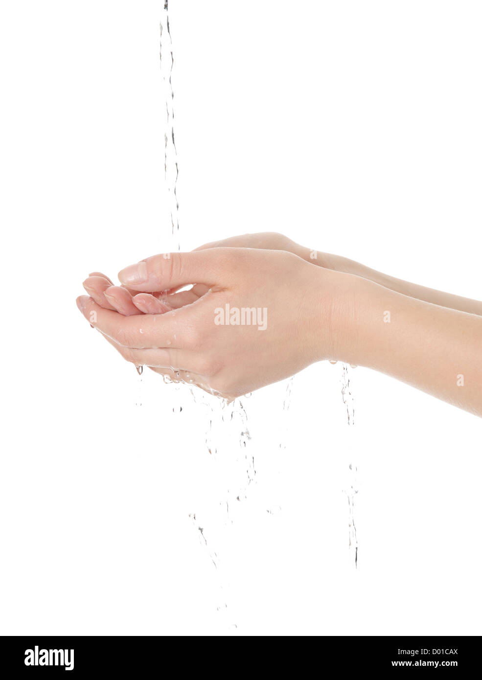 Pouring water splashing on hand, isolated on white Stock Photo - Alamy