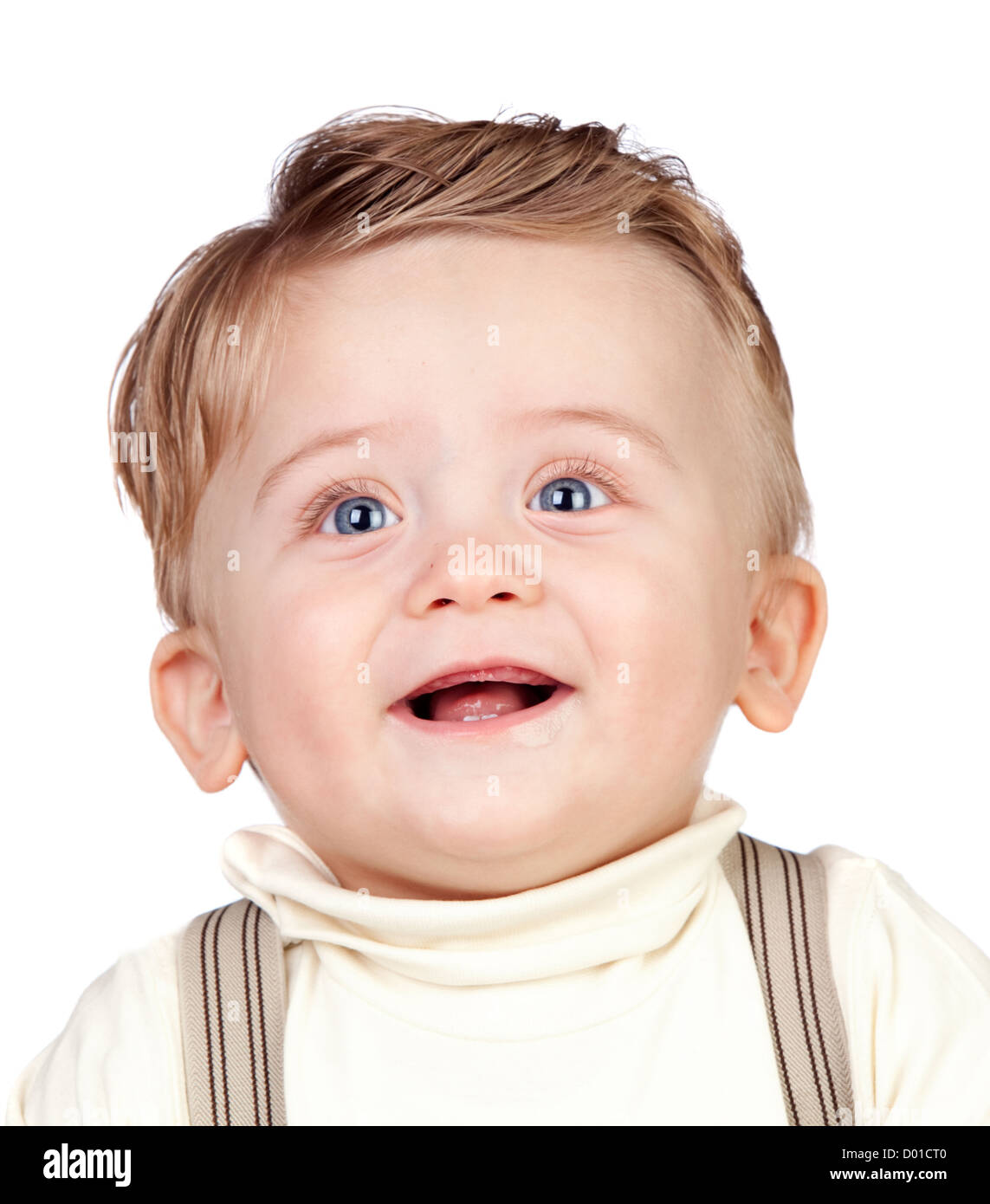 Beautiful blond baby with blue eyes isolated on white background Stock ...