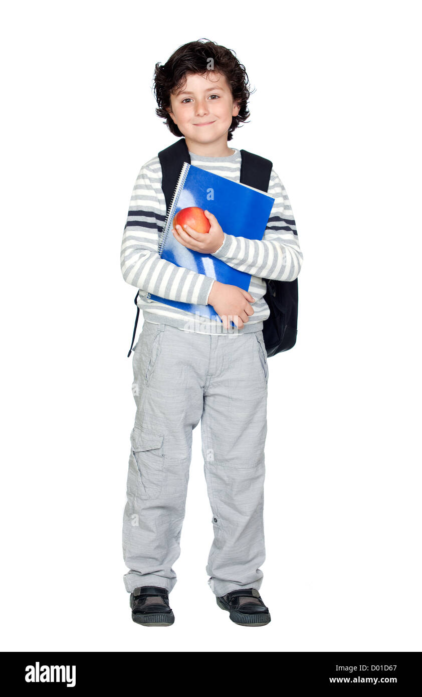 Student child with backpack isolated on white background Stock Photo ...