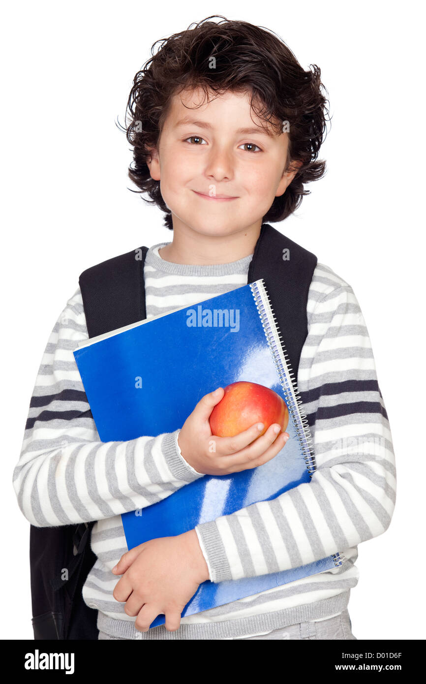 Student child with backpack isolated on white background Stock Photo ...