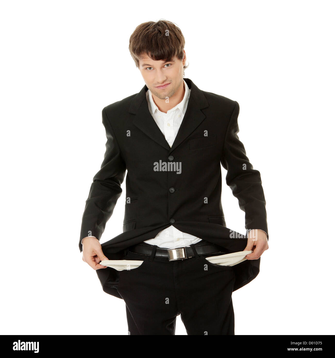 Sad and broke business man with empty pockets Stock Photo - Alamy