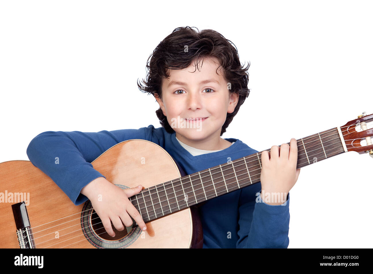 Music student playing the guitar isolated on a over white background ...