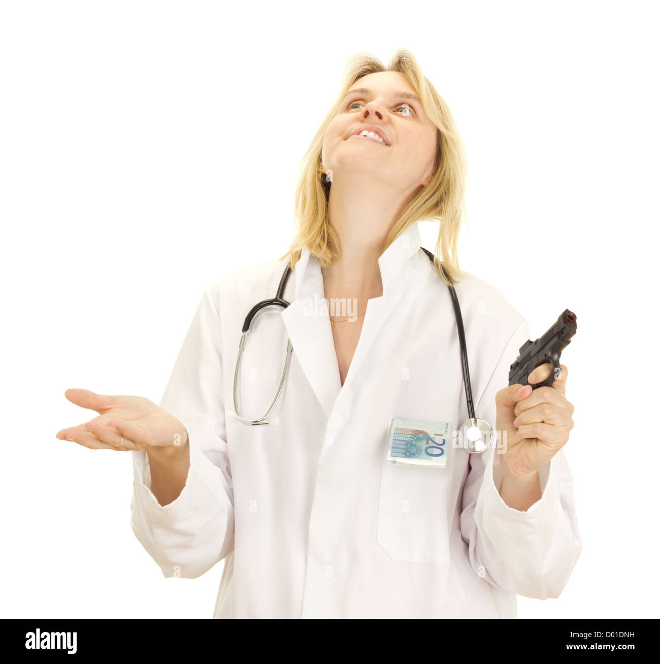 Medical doctor with a gun and money Stock Photo - Alamy