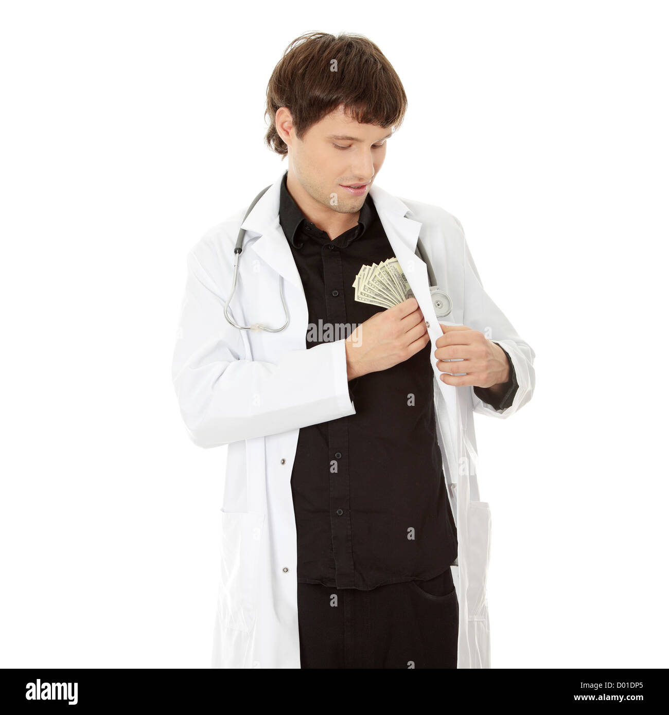 A handsome doctor with money. Isolated on white background Stock Photo ...