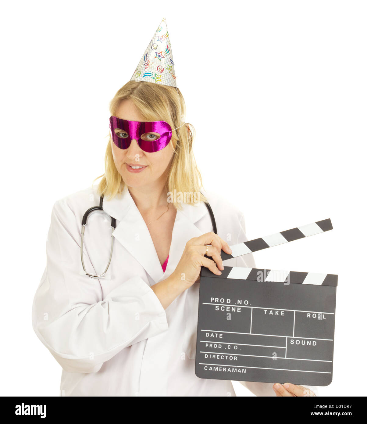A female medical doctor with a clapperboard Stock Photo - Alamy