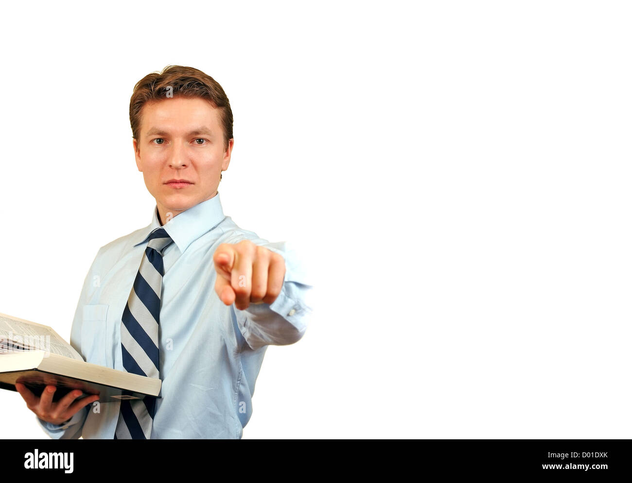 young successful man accusing isolated over white Stock Photo - Alamy