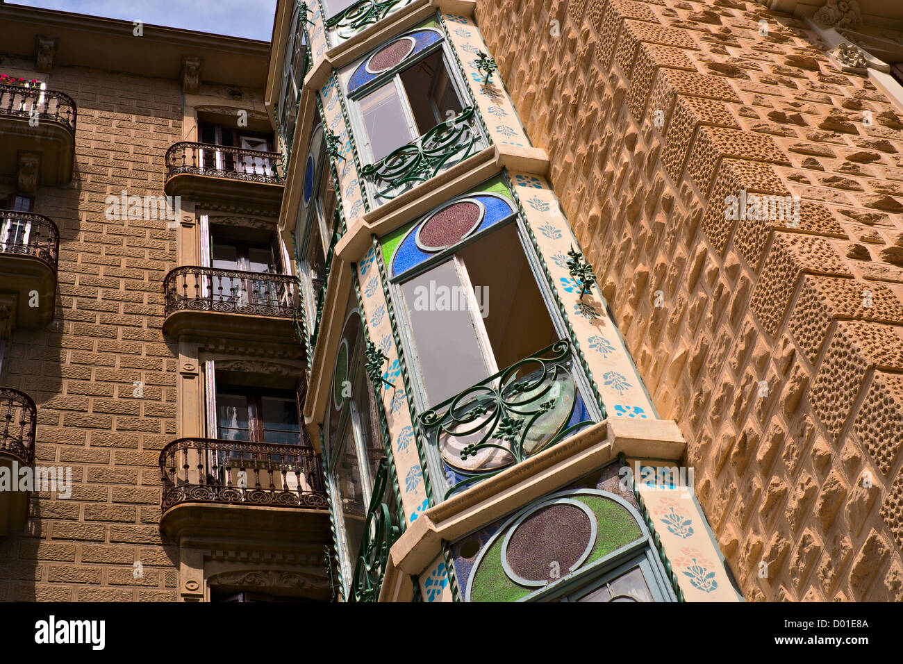 Exterior of colorful alcoves in apartment building in Barcelona's ...