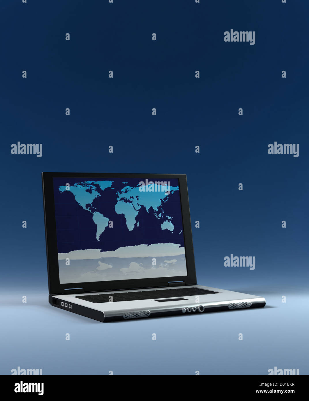 Laptop with world map on screen ,high resolution 3d render Stock Photo ...