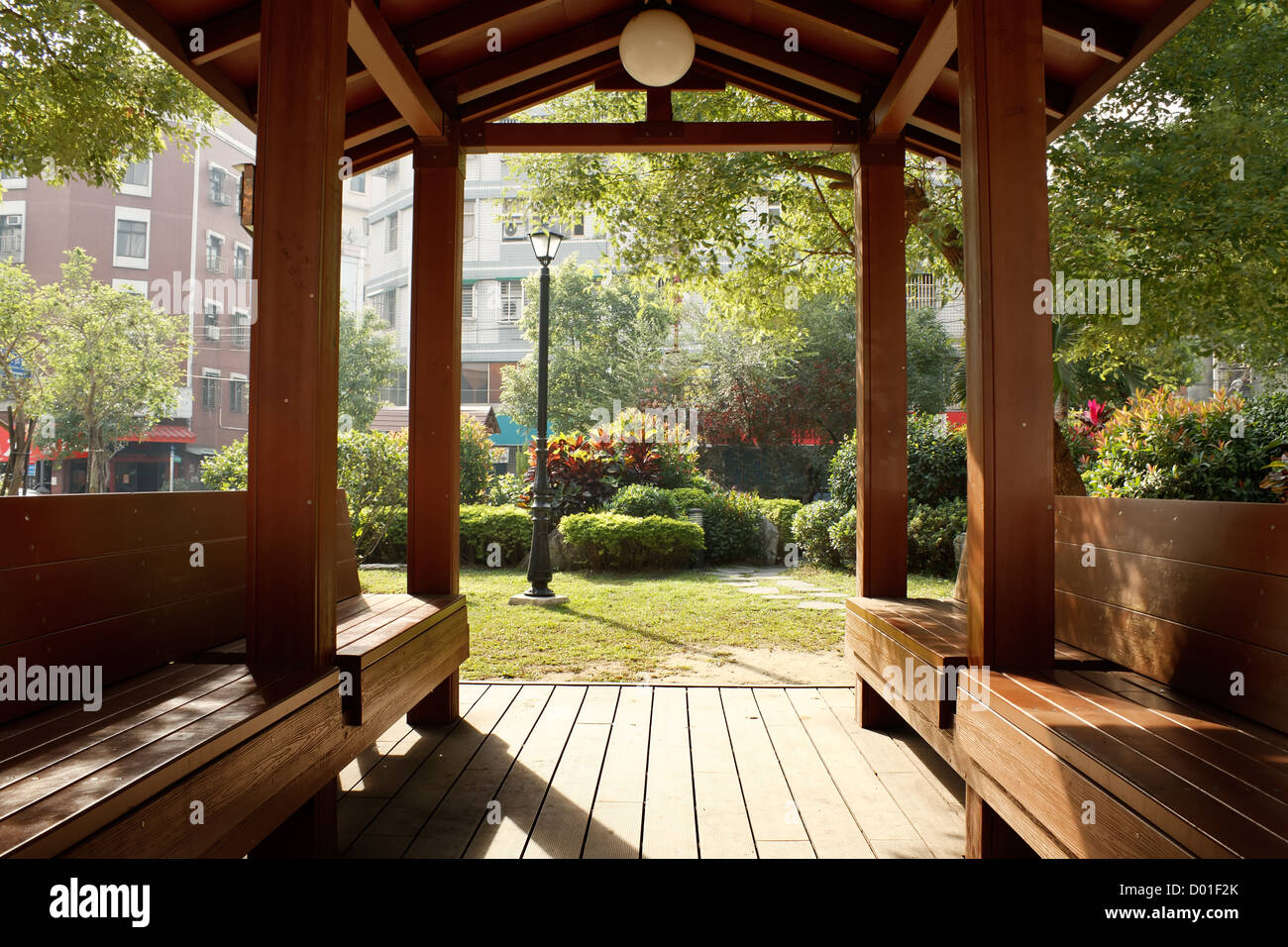 Building interior of wooden pavilion in park Stock Photo - Alamy