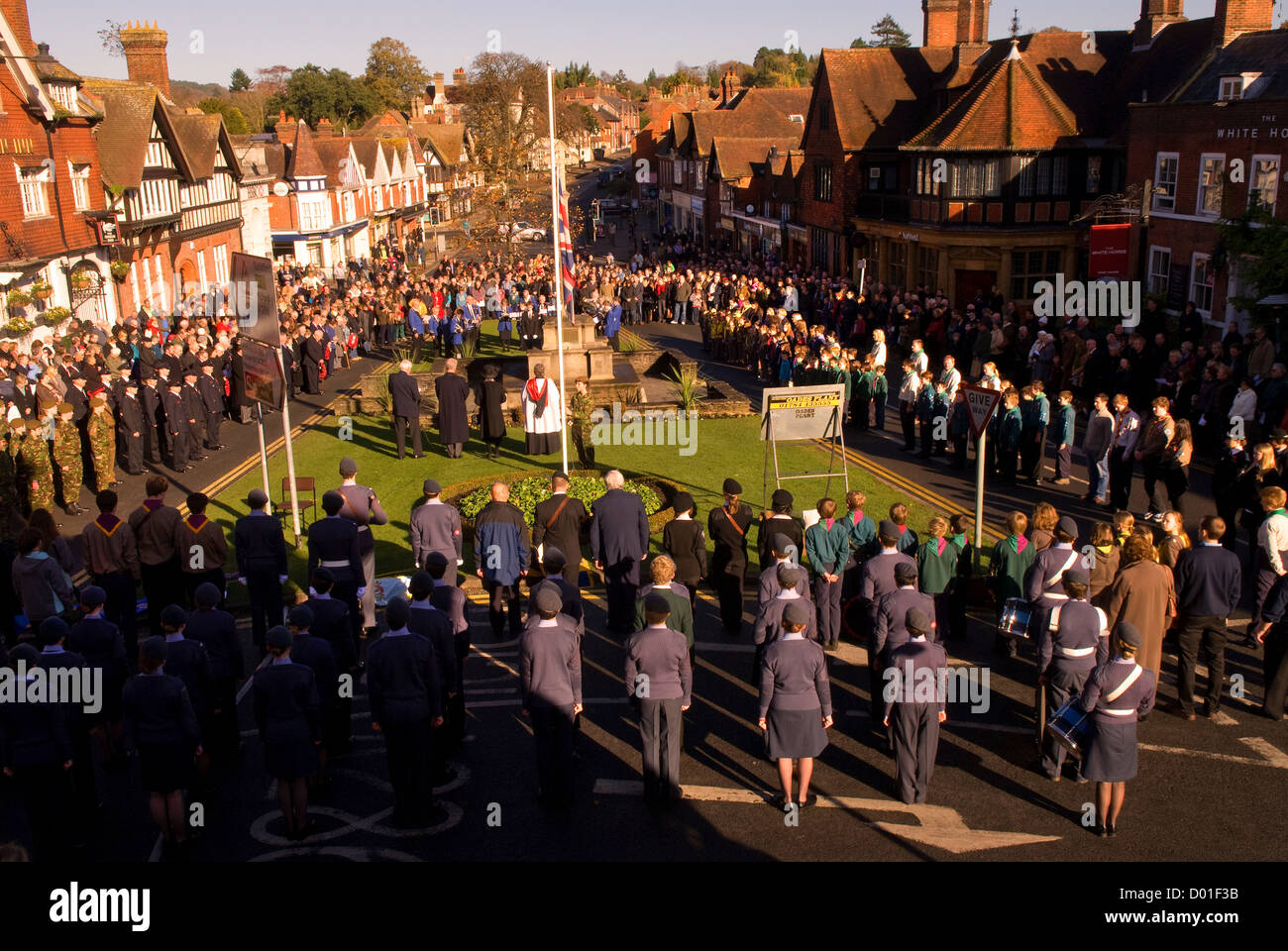 General view of Remembrance Sunday, High Street, Haslemere, Surrey, UK ...