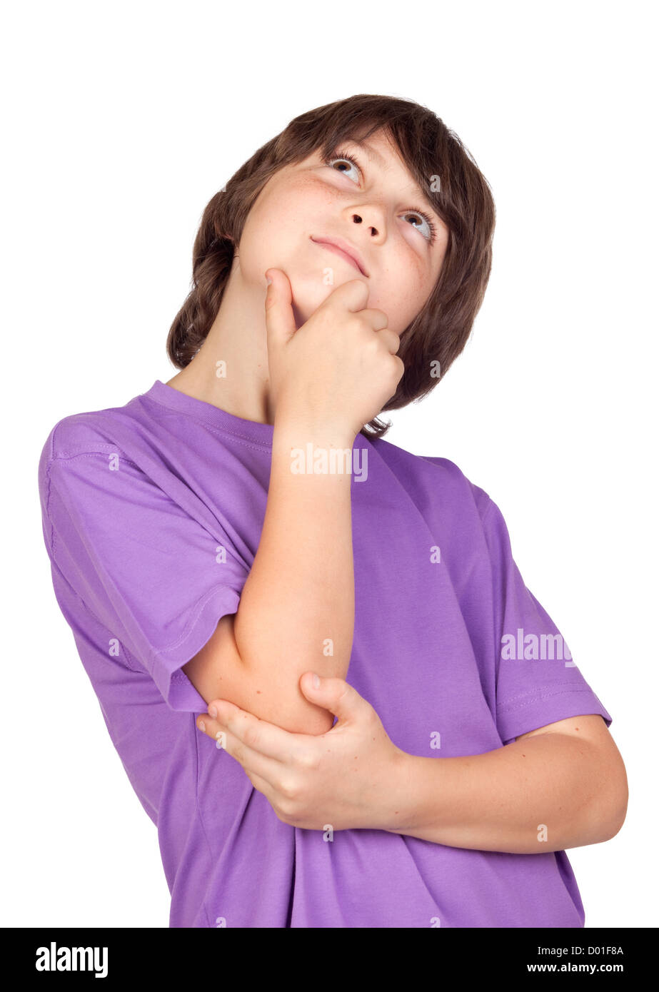 Thoughtful boy isolated on white background Stock Photo - Alamy