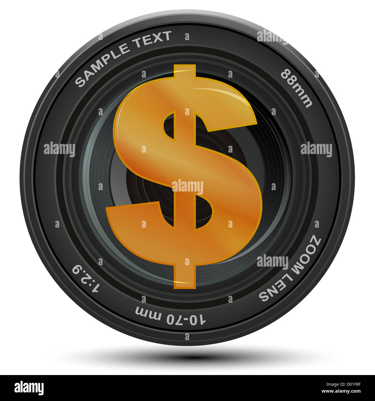 illustration of dollar in camera lens on white background Stock Photo ...