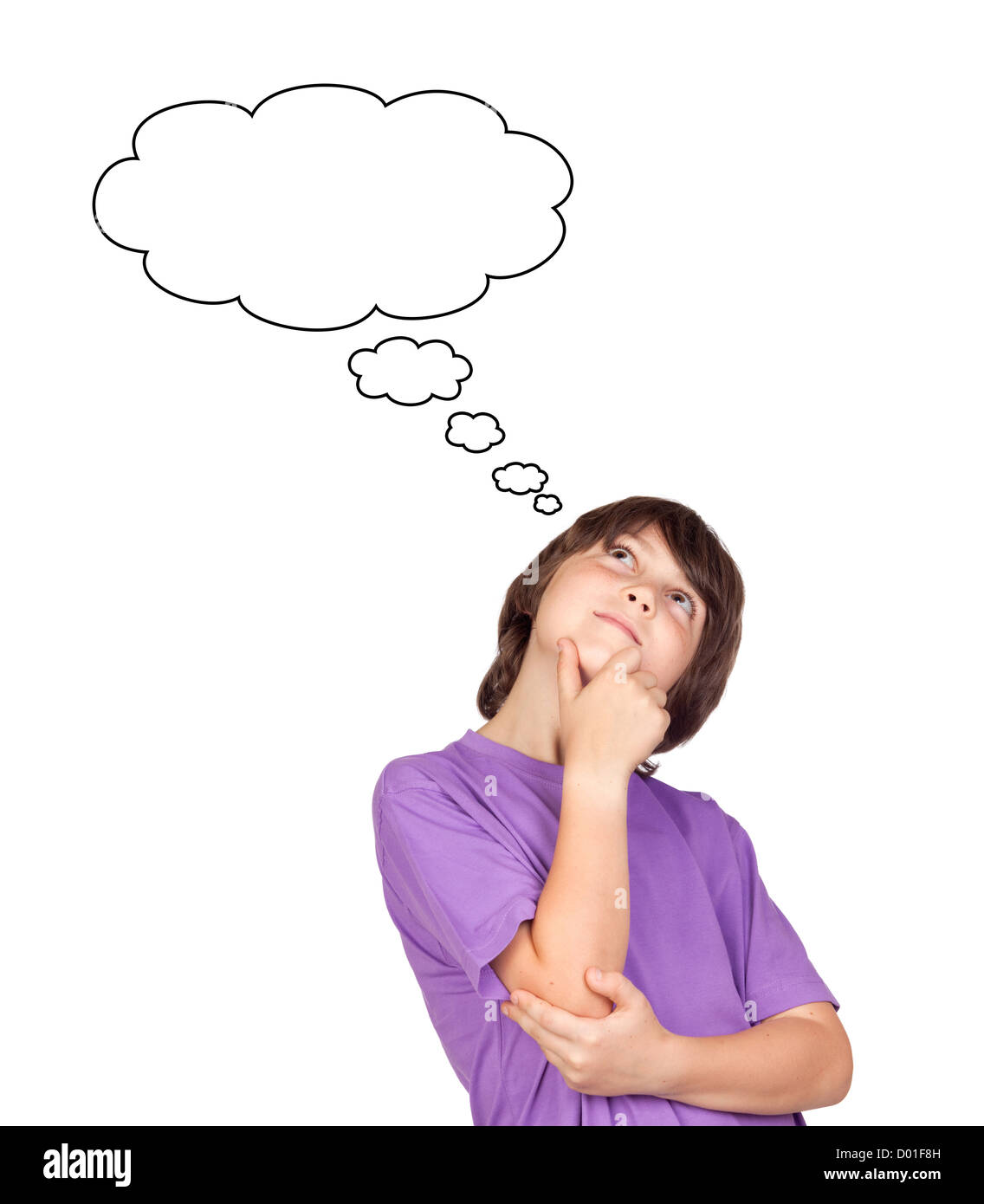 Thoughtful boy isolated on white background Stock Photo - Alamy