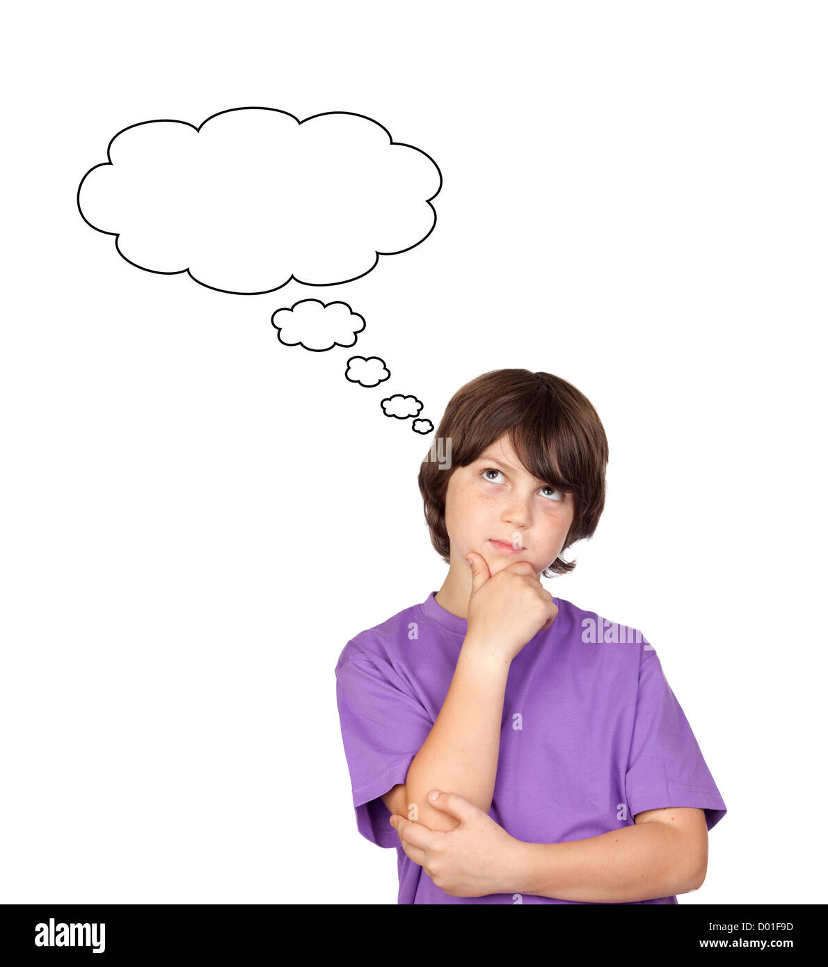Thoughtful boy isolated on white background Stock Photo - Alamy