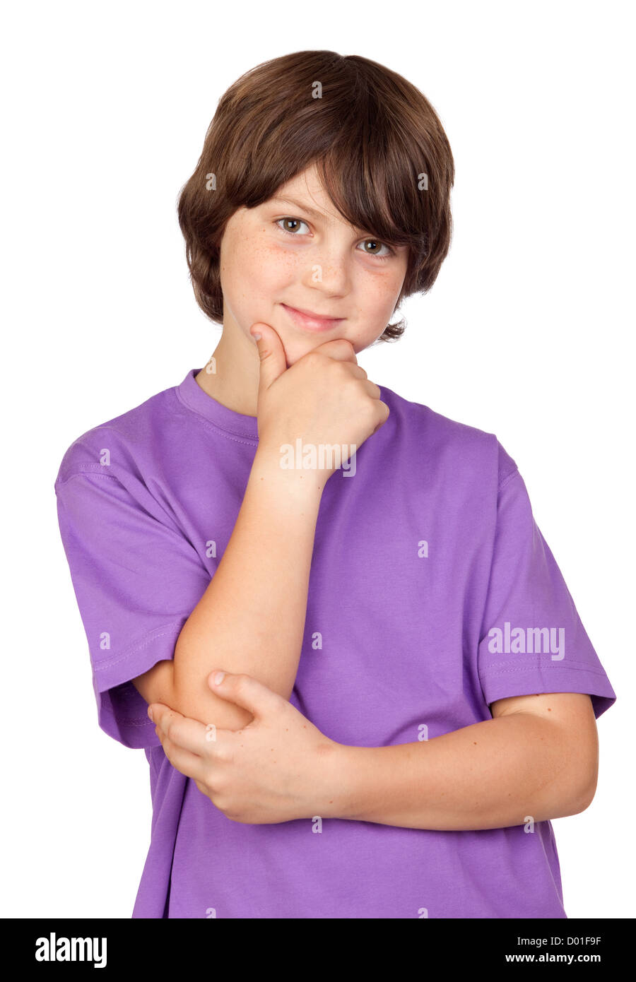 Thoughtful boy isolated on white background Stock Photo - Alamy