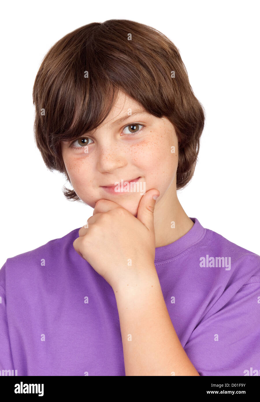 Thoughtful boy isolated on white background Stock Photo - Alamy