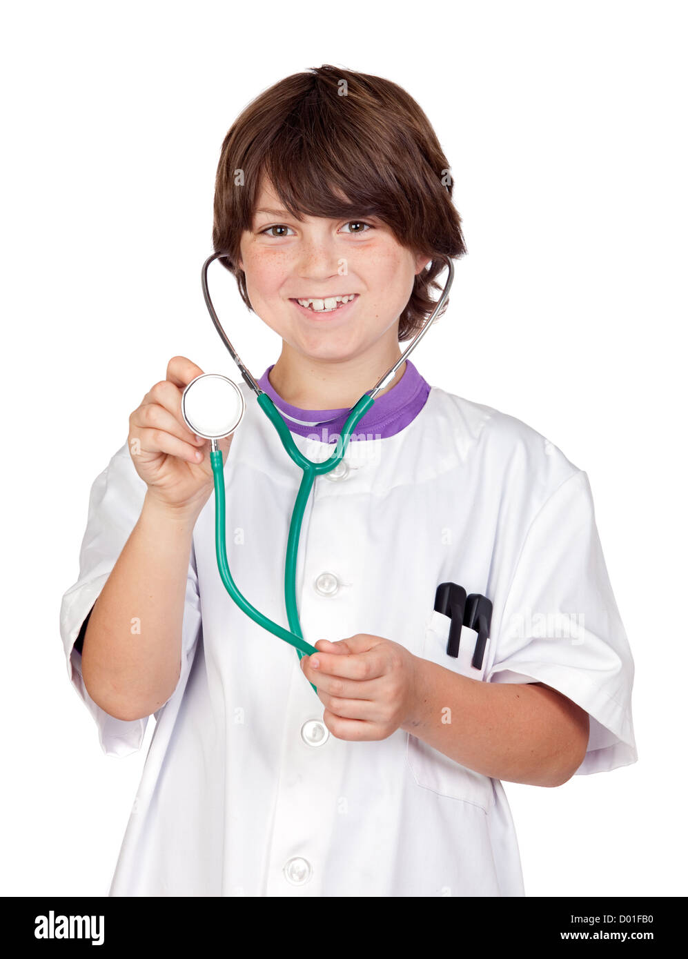 Adorable boy with clothes of doctor isolated on white Stock Photo - Alamy