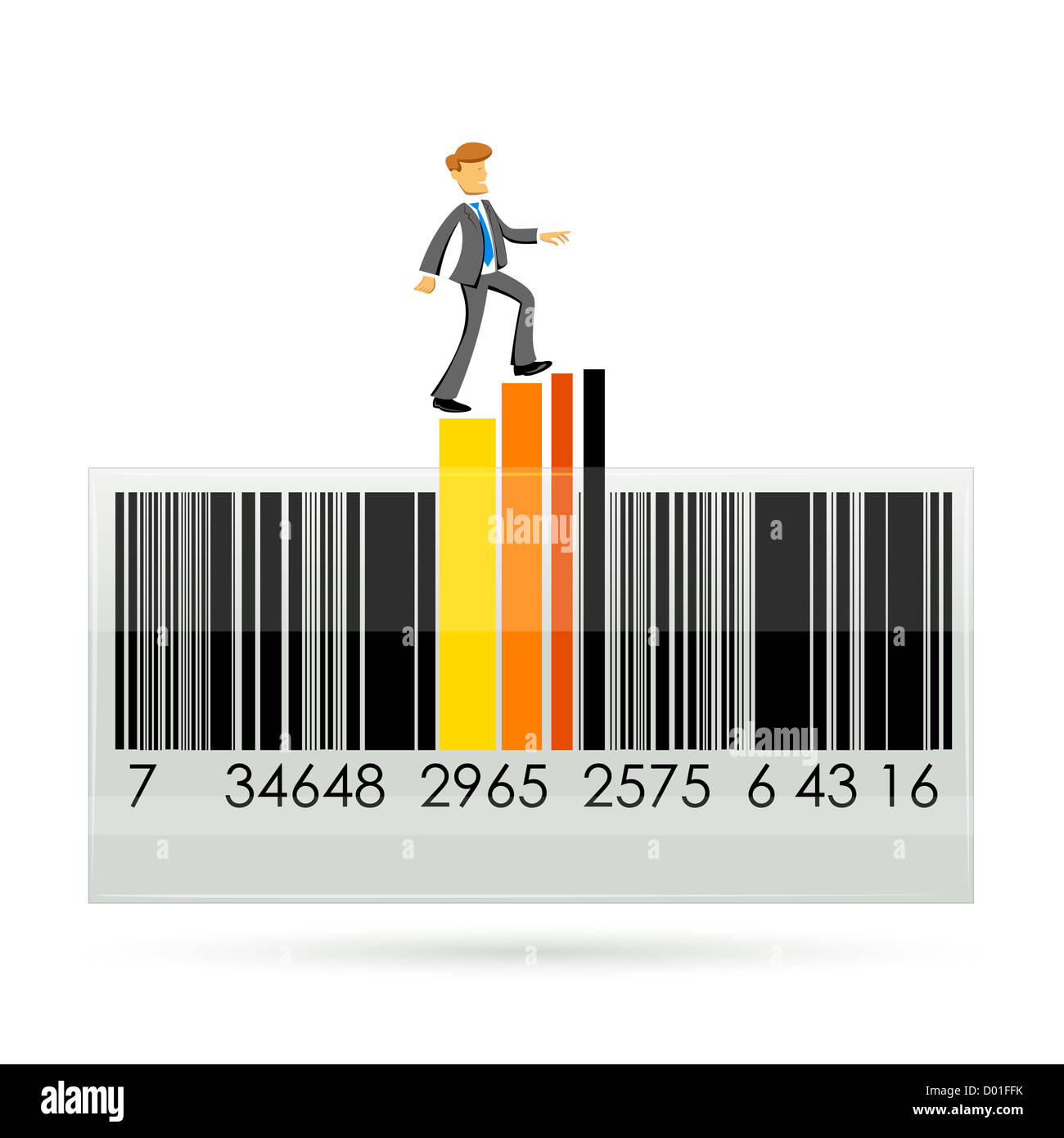 illustration of barcode with graph and businessman on white background ...
