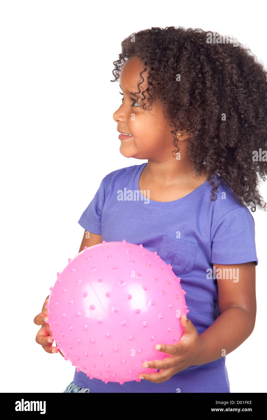 Adorable african little girl with pink ball isolated over white Stock ...