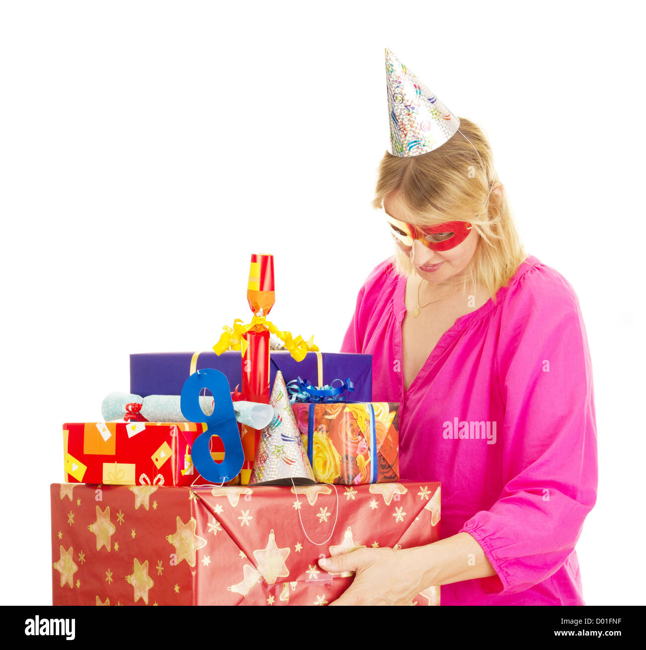Woman with a lot of gifts Stock Photo - Alamy