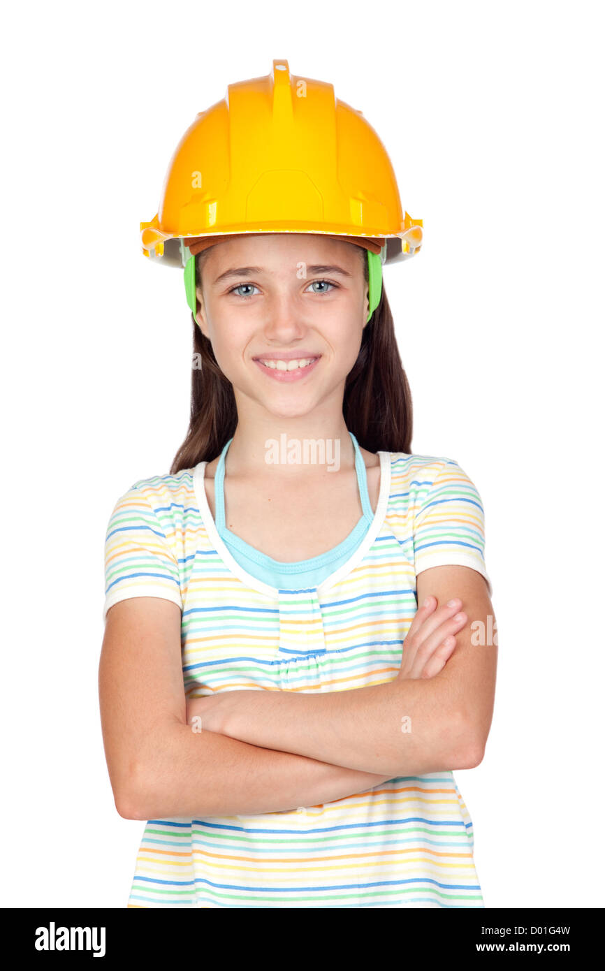 Young engineer girl isolated on white background Stock Photo - Alamy