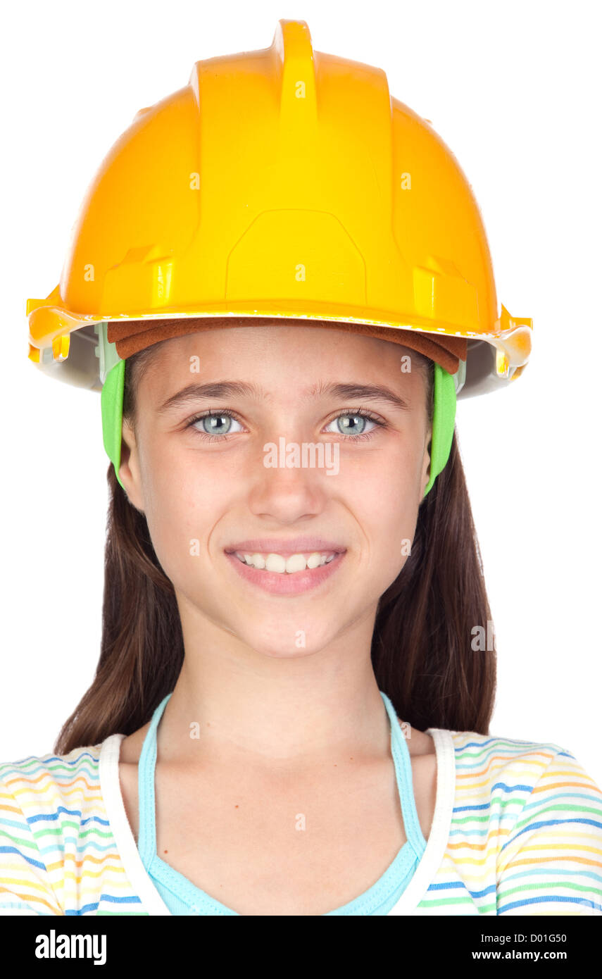 Young engineer girl isolated on white background Stock Photo - Alamy