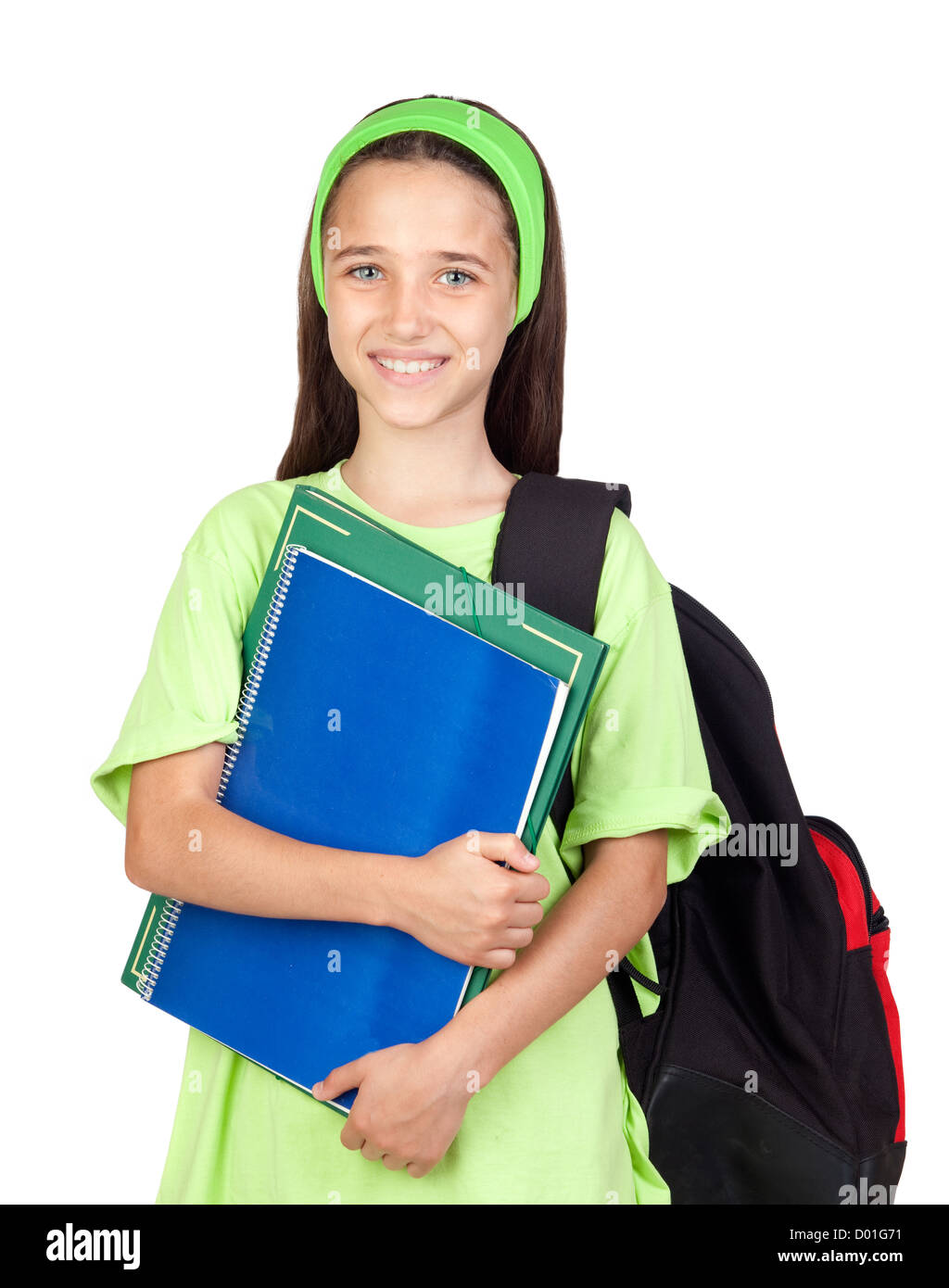Adorable student girl with blue eyes isolated on white background Stock ...