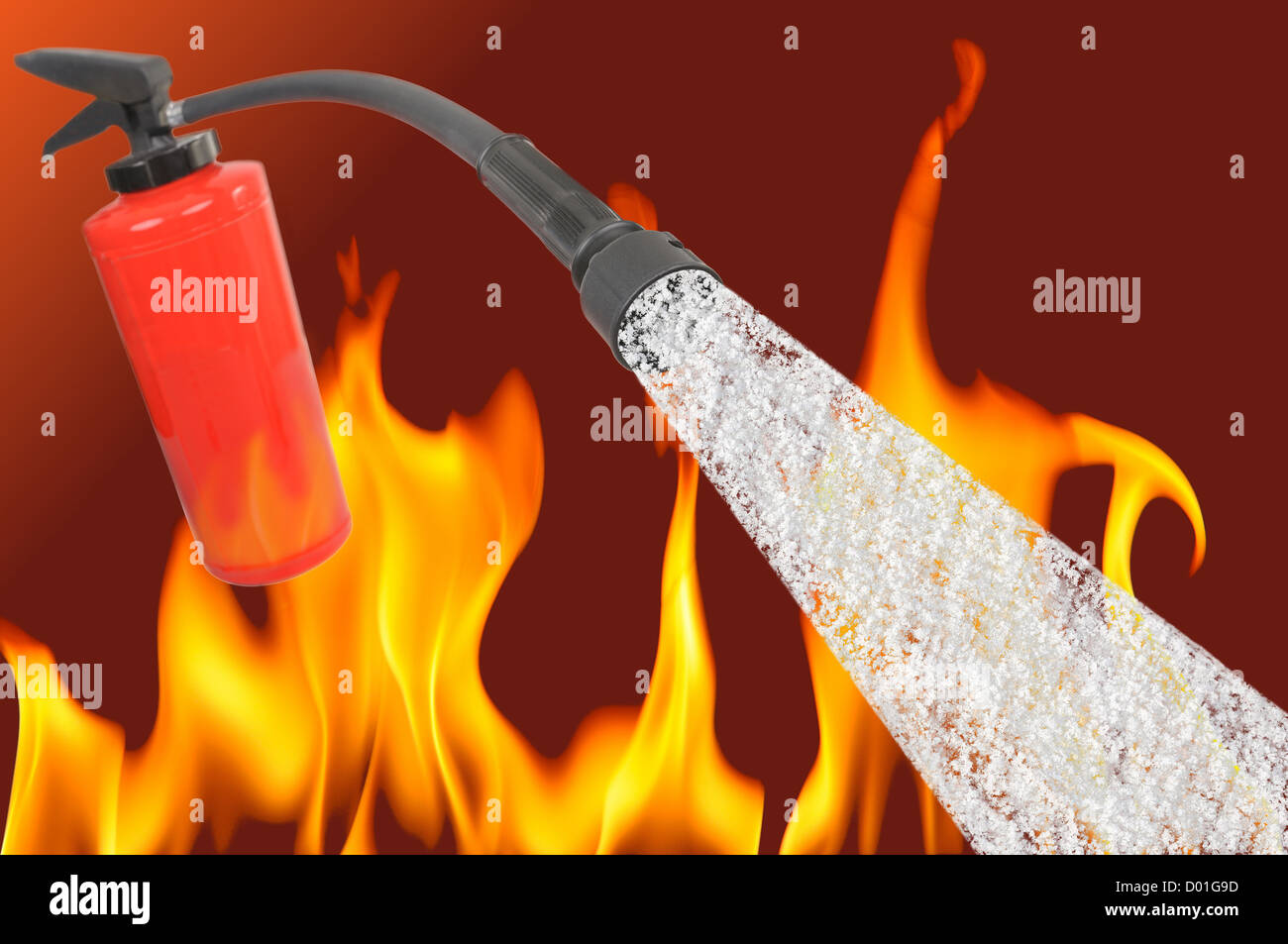 Extinguishing fire extinguisher spraying foam powder Stock Photo - Alamy