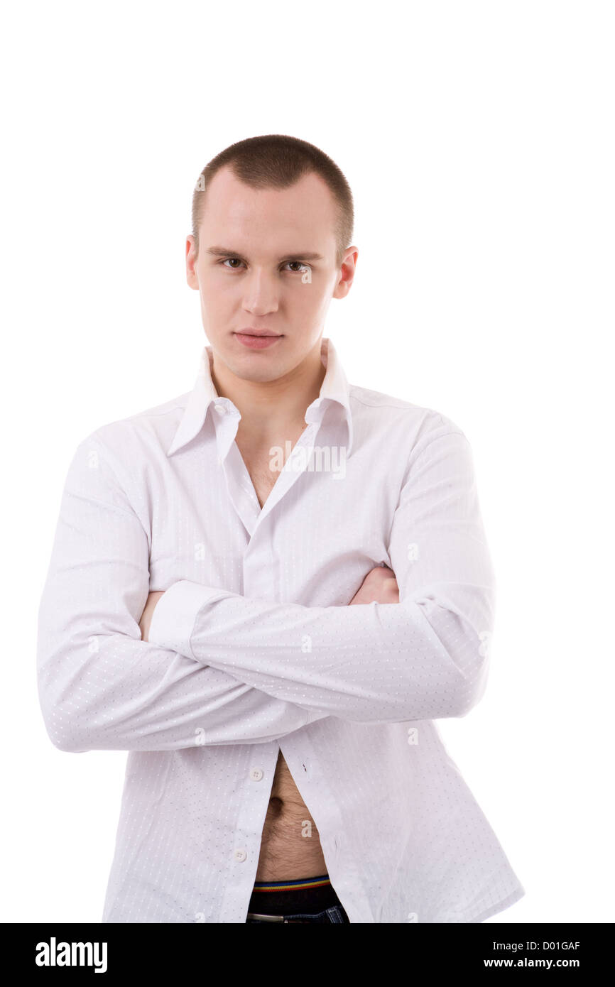 Young man staring at you isolated on white Stock Photo - Alamy