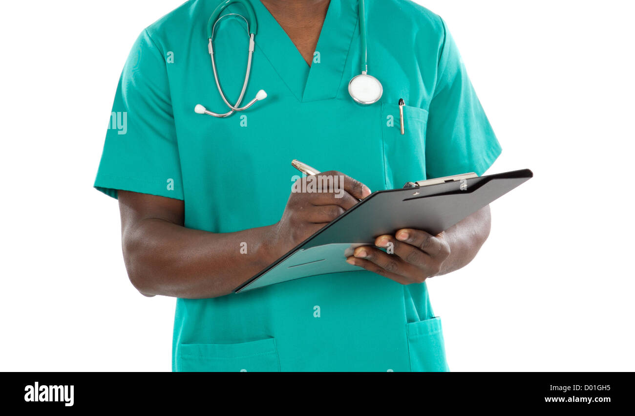 African doctor writing a over white background Stock Photo - Alamy