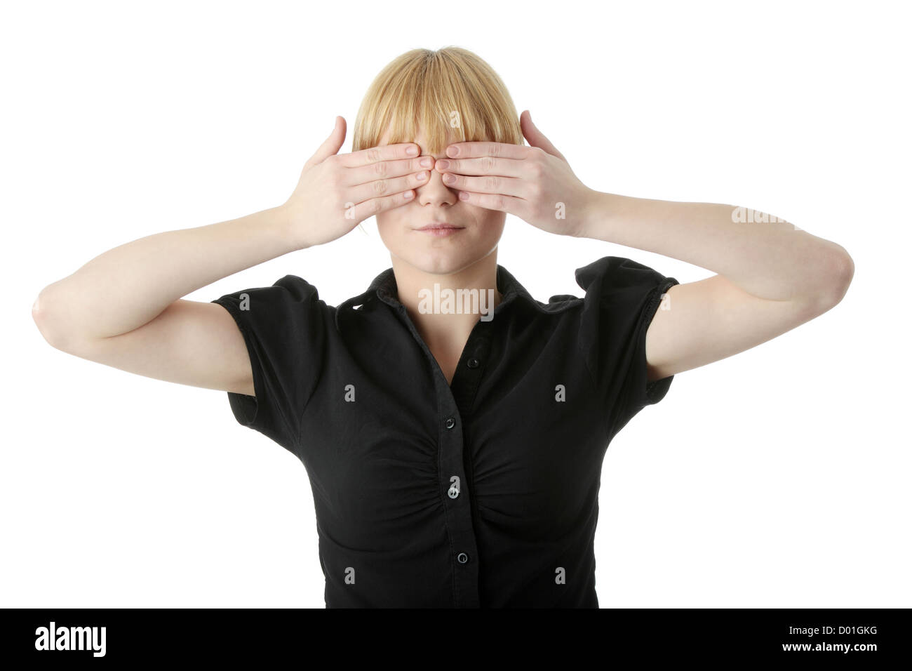 Young woman covering her eyes Stock Photo - Alamy