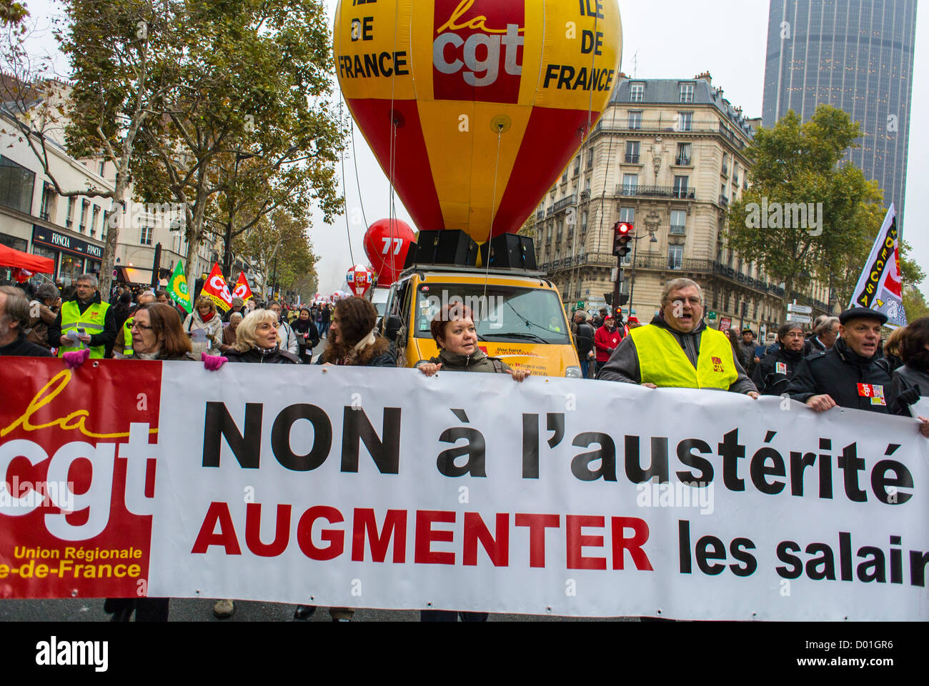Paris, France, Large Crowd People, Front, Holding Banners at Anti ...