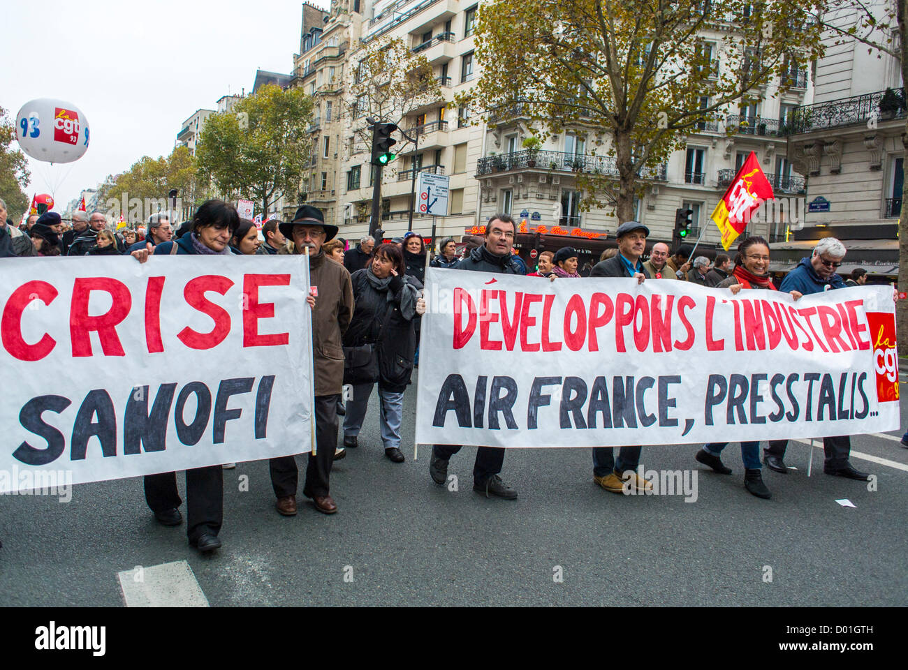 Paris, France, Large Crowd People, Front, Anti-Austerity communists ...