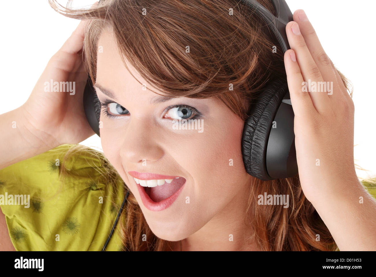 Beautiful teenage girl listening to music Stock Photo - Alamy