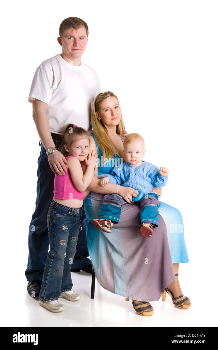 Happy Family with two kids together isolated on white Stock Photo - Alamy