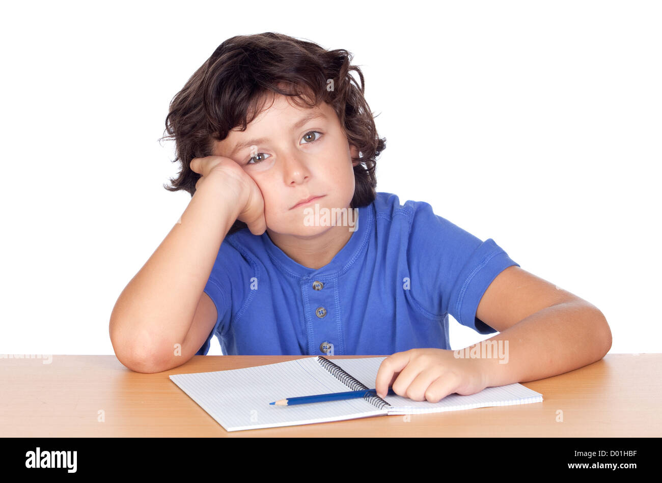 Sad small student isolated on a over white background Stock Photo - Alamy
