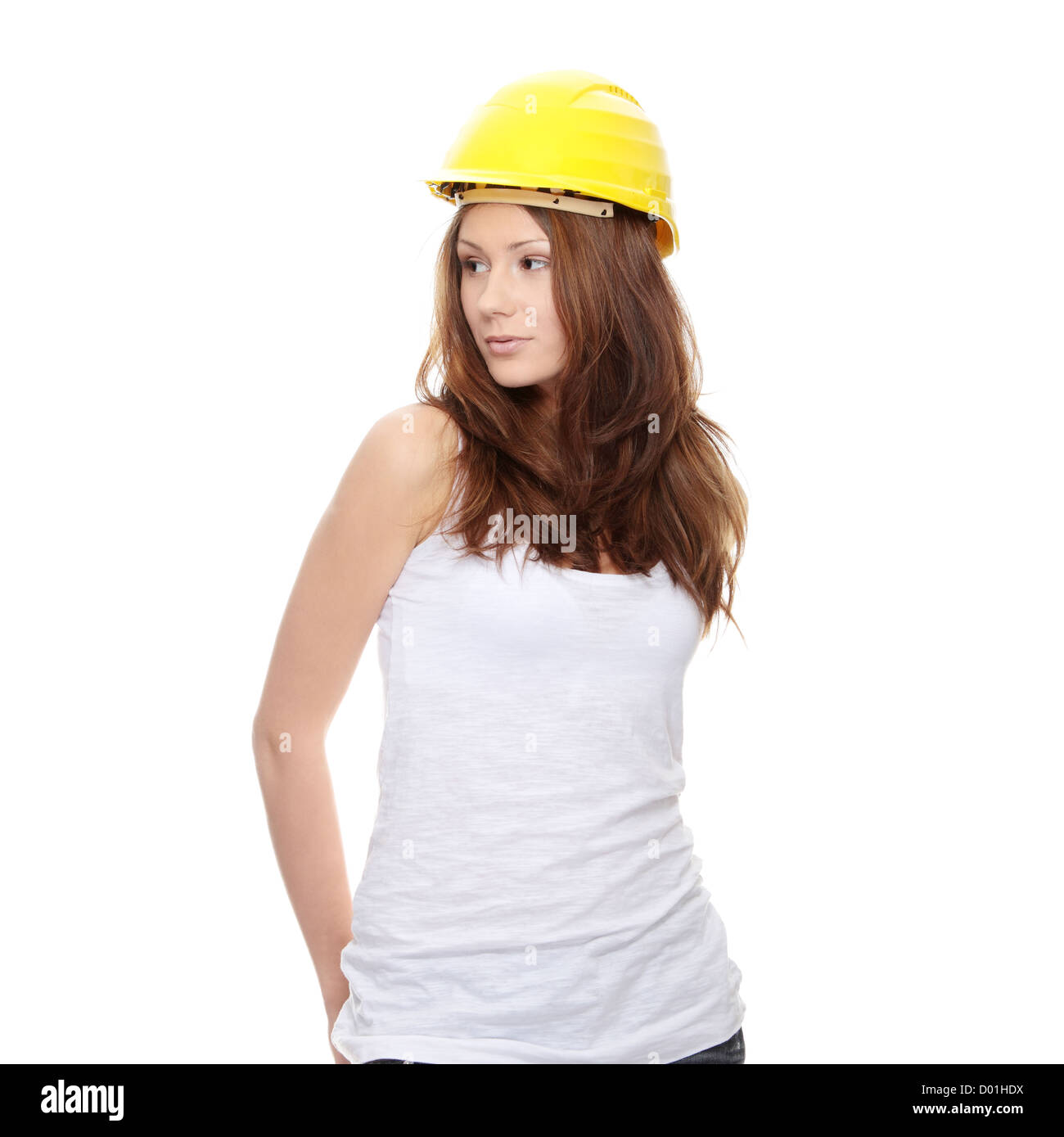 Engineer woman in yellow helmet hi-res stock photography and images - Alamy