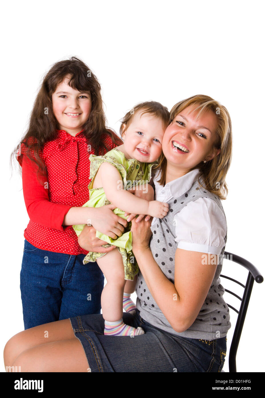 Happy Mother with two daughters isolated on white Stock Photo - Alamy